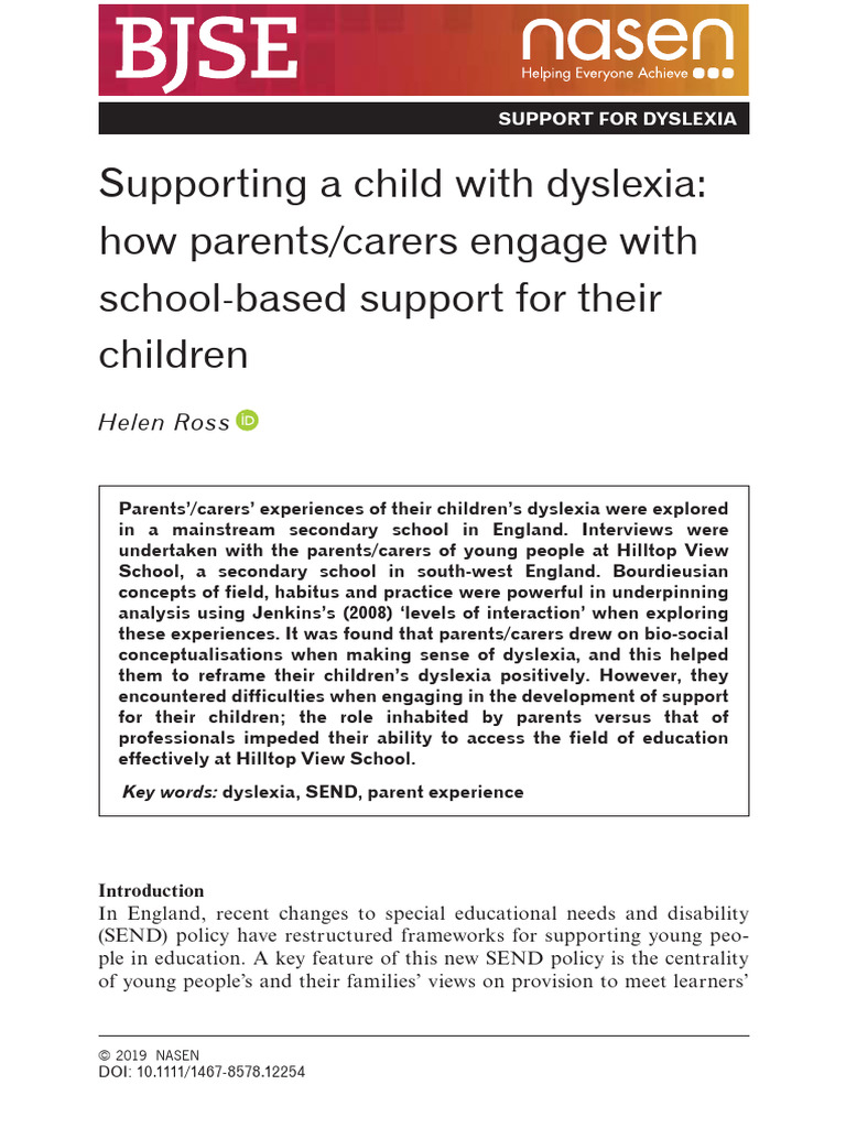 19 Ross. Supporting A Child With Dyslexia, How Parents Engage With ...