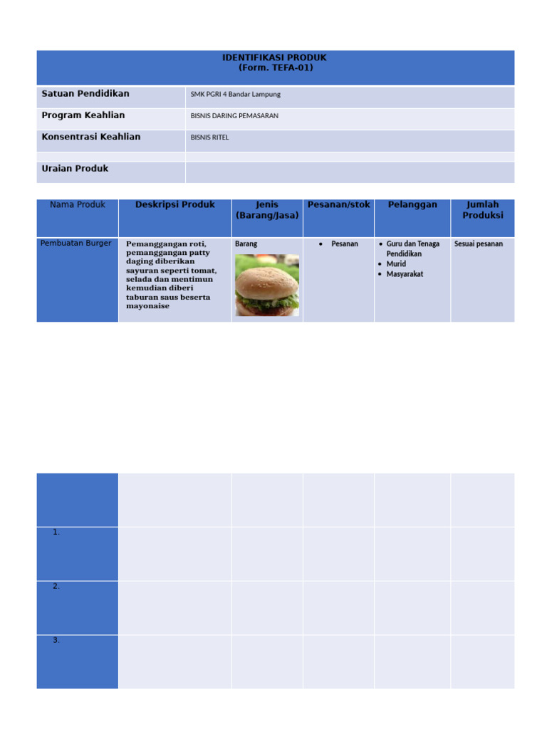 Form Tefa 01 (Identifikasi Produk | PDF