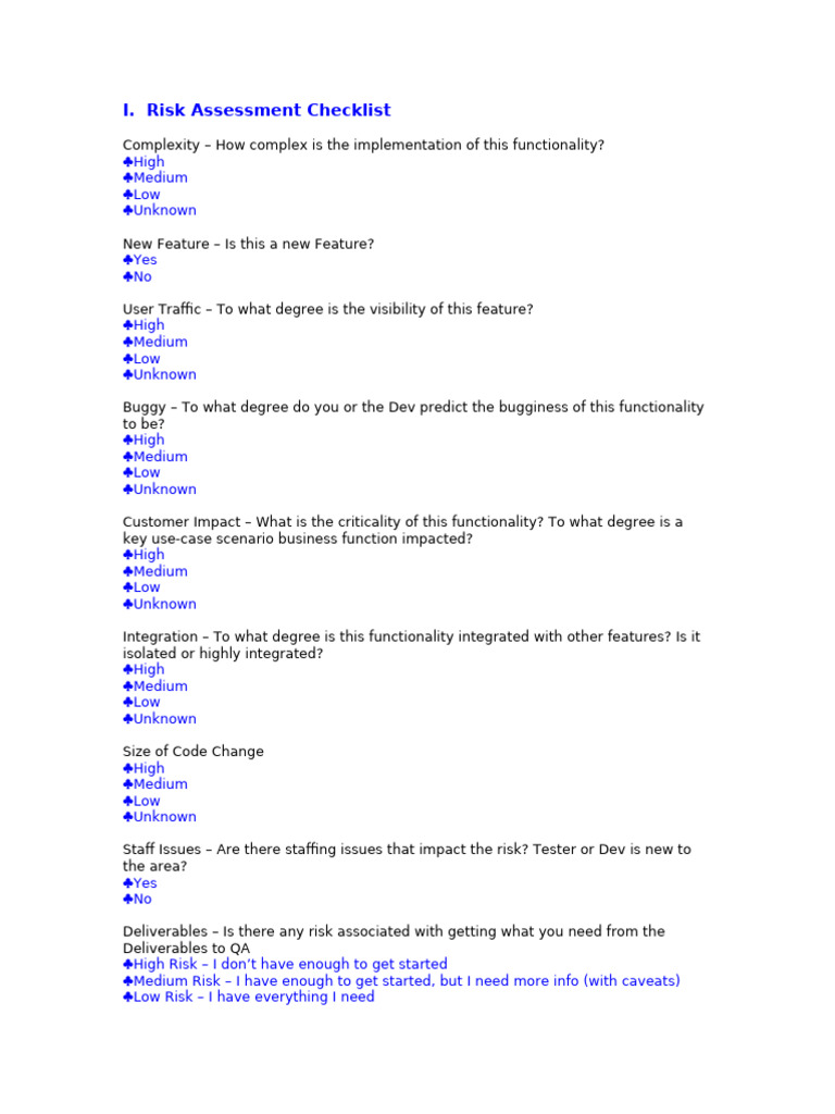 Risk Assessment Checklist | PDF