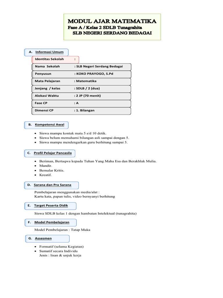 Modul Matematika SDLB C Kls 2 | PDF