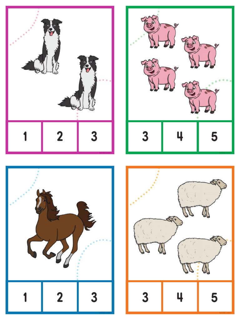 Color Farm Animal Counting To 10 Clip Cards | PDF