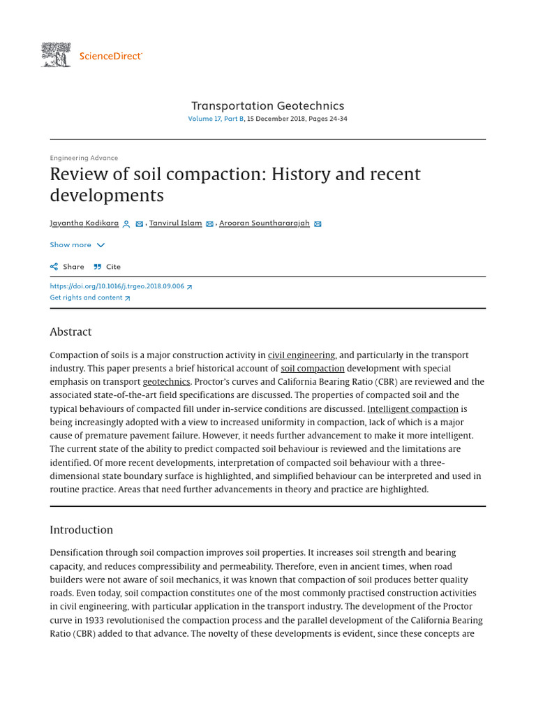 Review of Soil Compaction - History and Recent Developments ...
