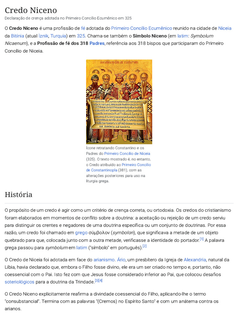 Credo Niceno - Wikipédia, A Enciclopédia Livre | PDF