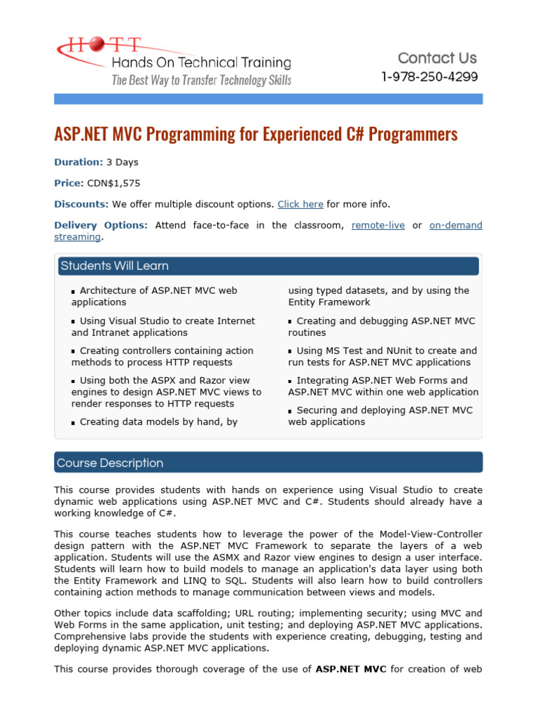 MVC Training Courses Using C Sharp | PDF