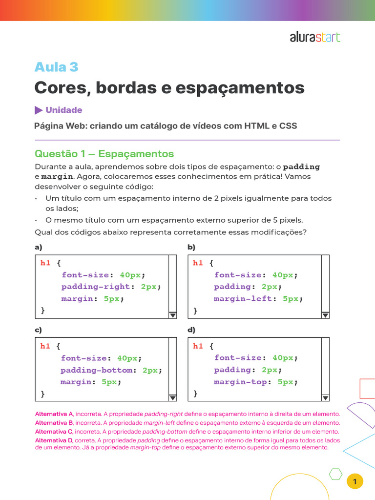 Página Web - Criando Um Catálogo de Vídeos Com HTML e CSS - EXERCICIOS - AULA3 - PROF PDF | PDF