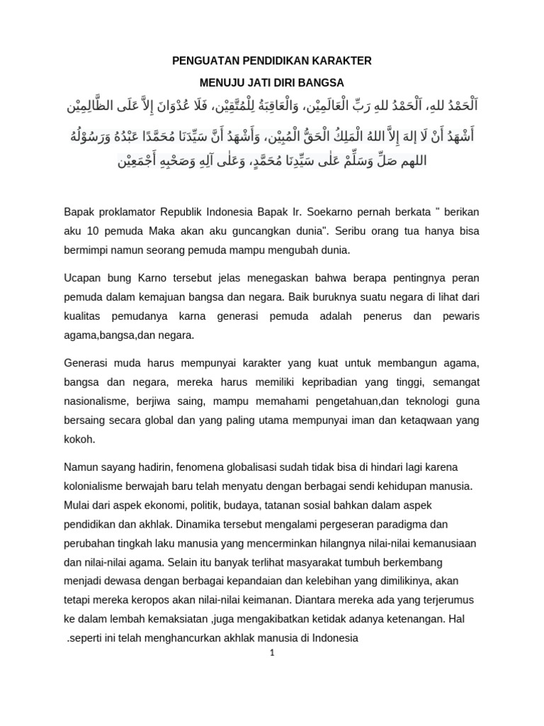 Penguatan Pendidikan Karakter Menuju Jati Diri Bangsa 2024 | PDF