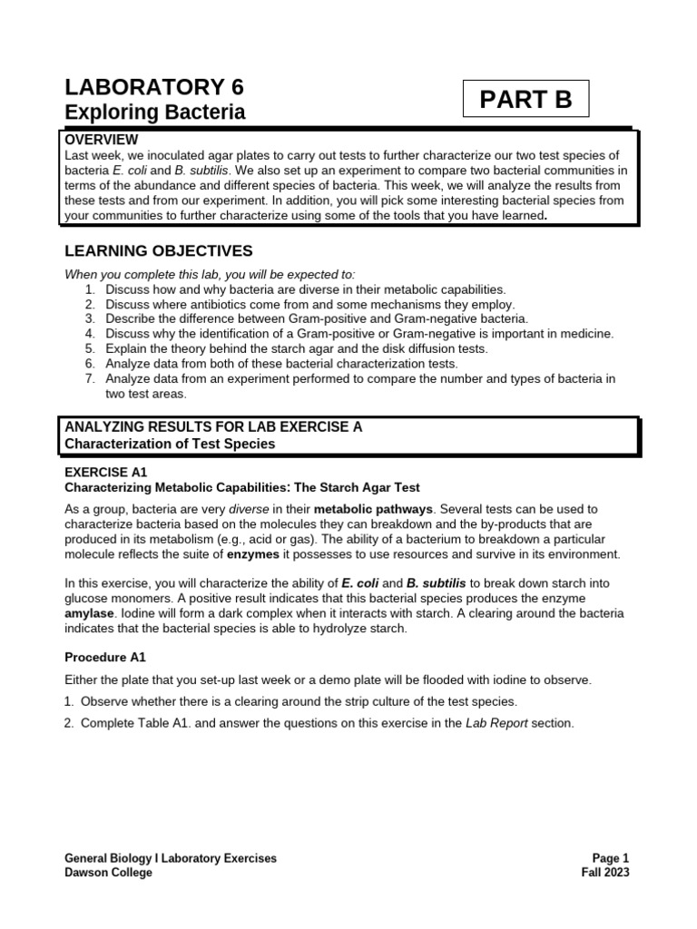 NYA F23-Lab 06-Bacteria Part B | PDF | Bacteria | Science & Mathematics