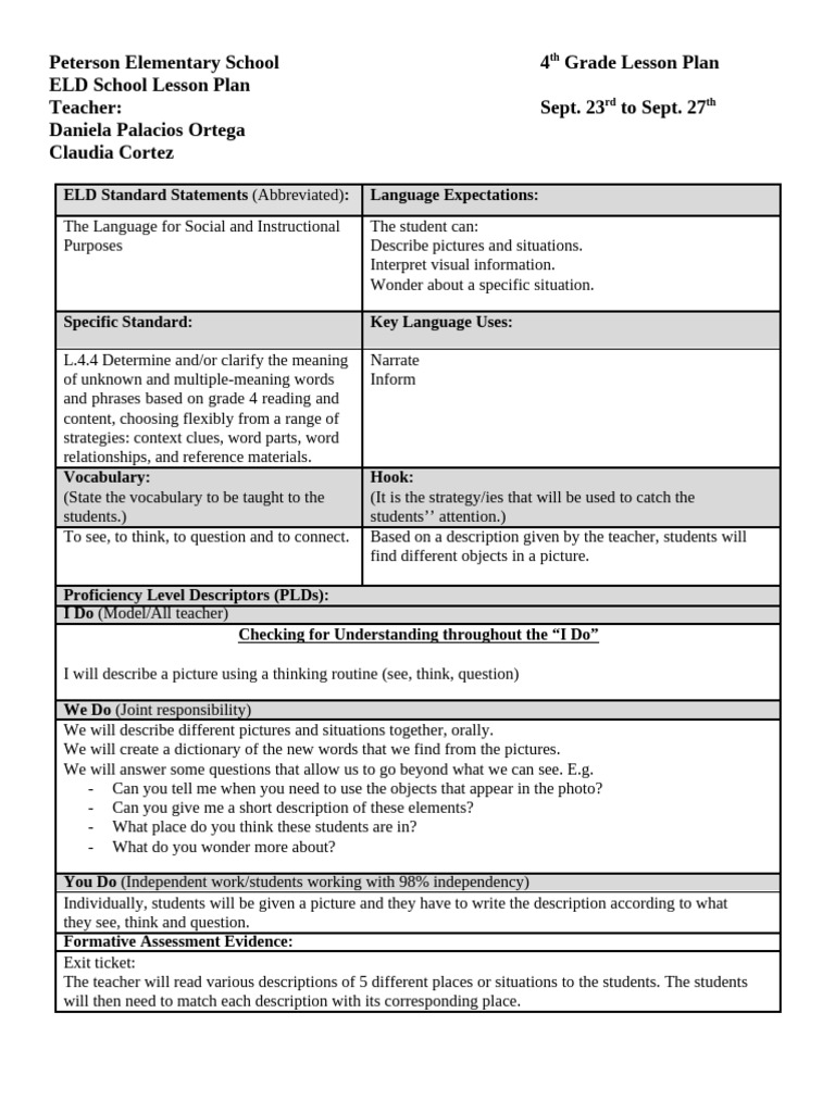 Sep 23rd 4th Grade Lesson Plan.docx | PDF