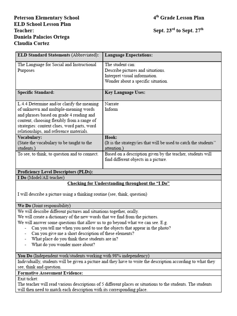 Sep 23rd 4th Grade Lesson Plan.docx | PDF