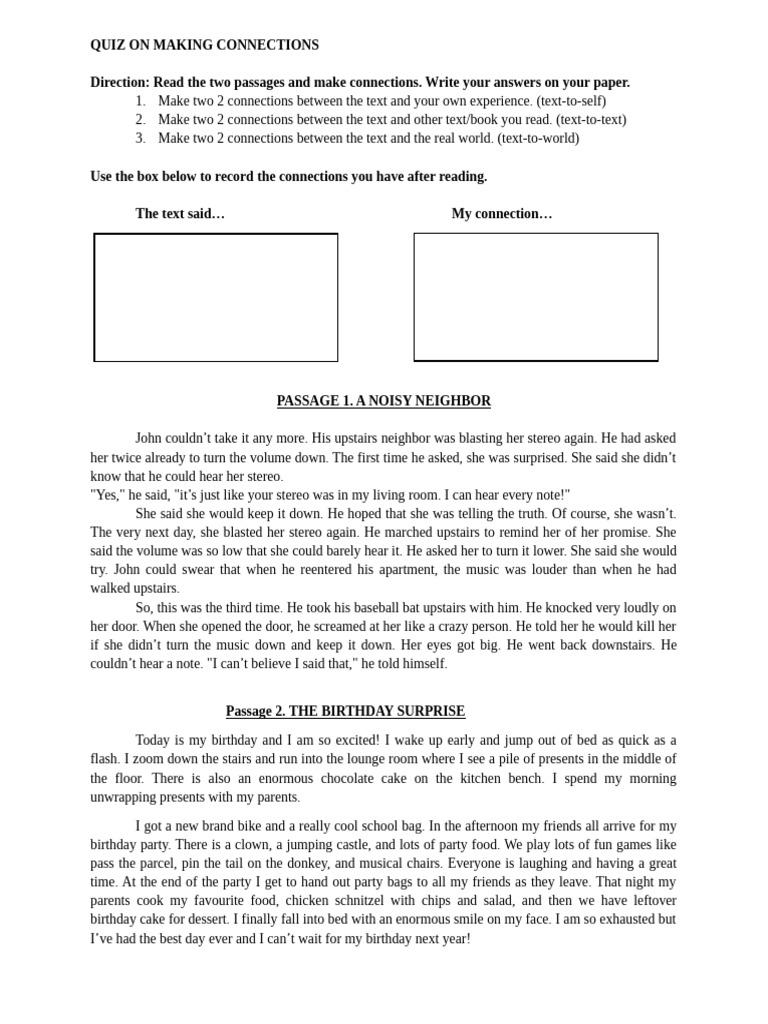 Quiz On Making Connections | PDF