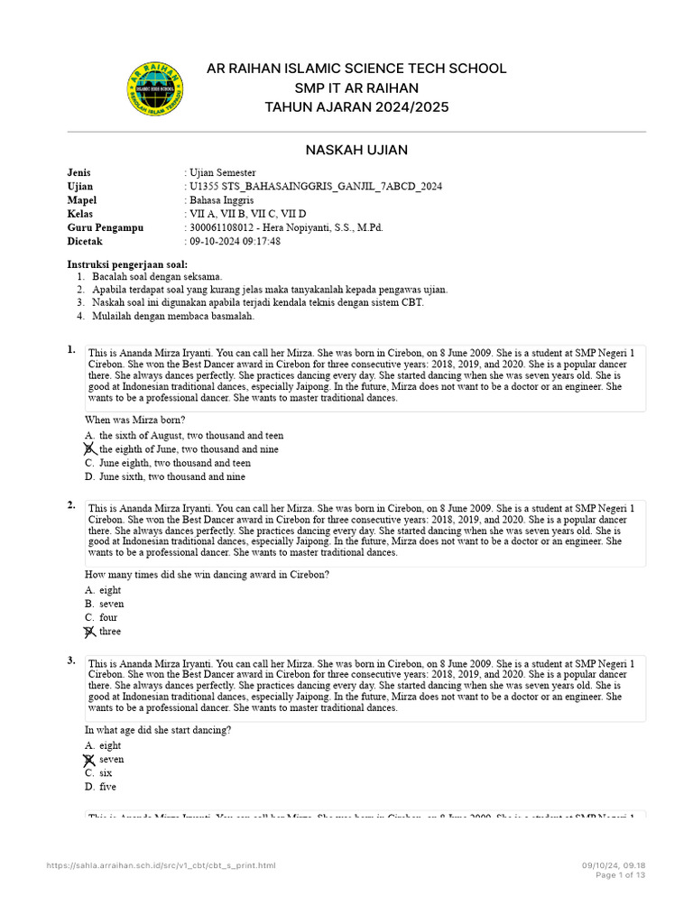 Ujian - Sim Yayasan Ar Raihan | PDF