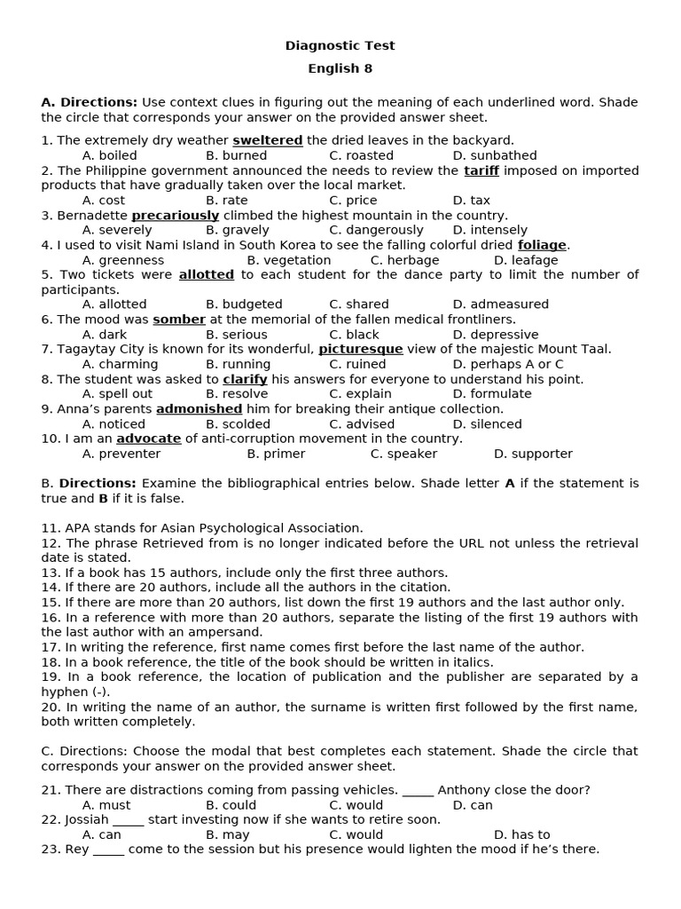 Diagnostic Test English | PDF