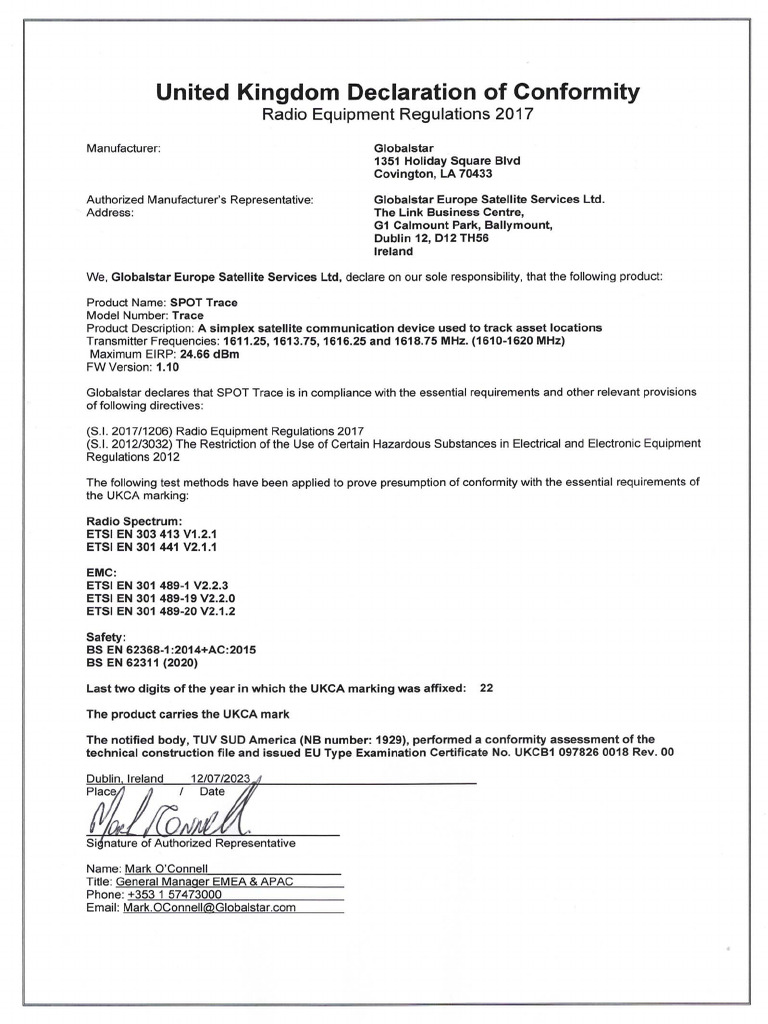 UK_Declaration_of_Conformity_SPOT_Trace | PDF