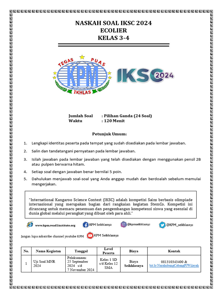 Soal IKSC 3-4 (Ecolier) | PDF