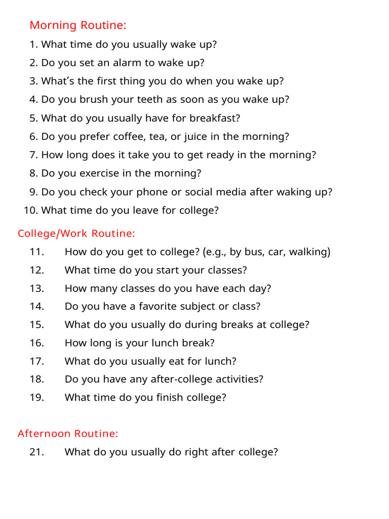 Daily routine questions | PDF