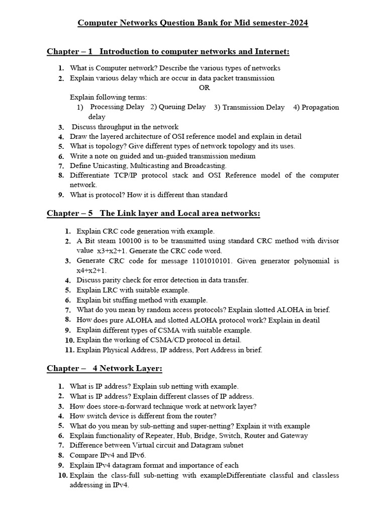 CN - Mid - Question Bank | PDF