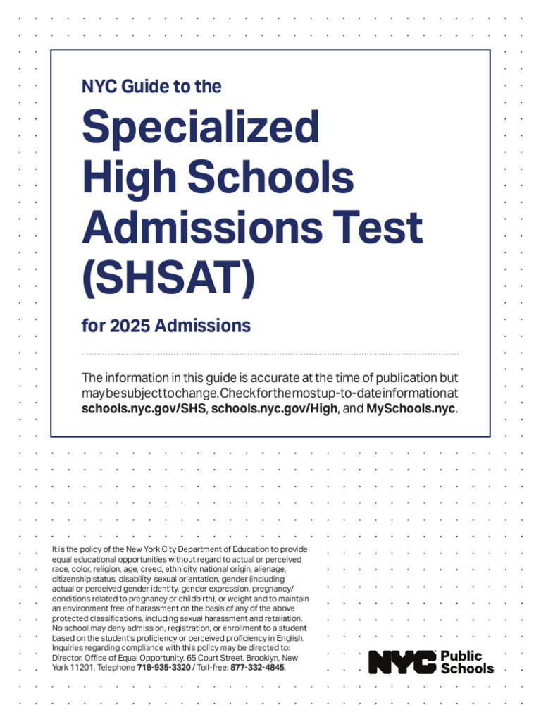 NYC Guide To The Specialized High Schools Admissions Test (SHSAT) For ...