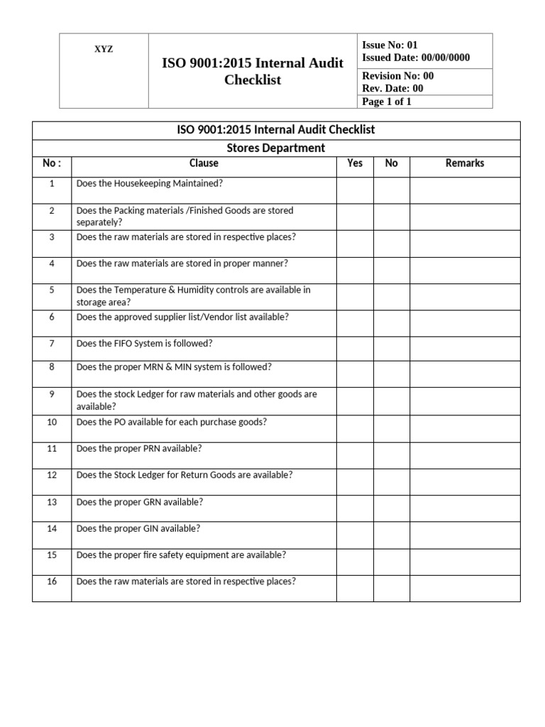 Internal Audit Checklist-Stores | PDF