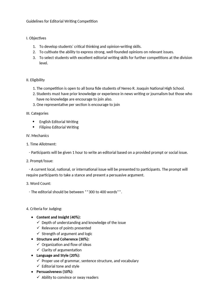 Guidelines For Editorial Writing Competition | PDF
