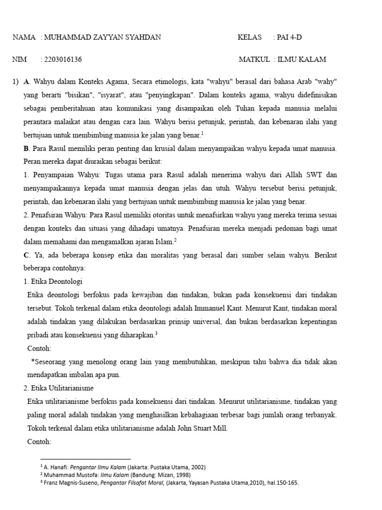 Uts Ilmu Kalam Zayyan - PDF Fix | PDF