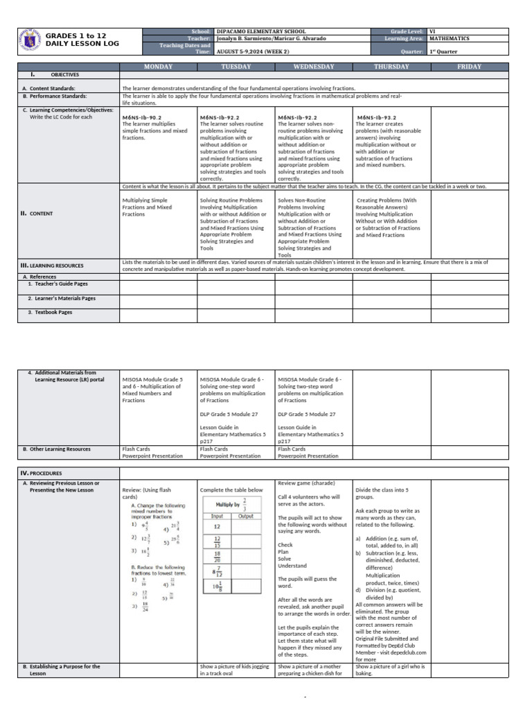 DLL_MATHEMATICS 6_Q1_W2 | PDF