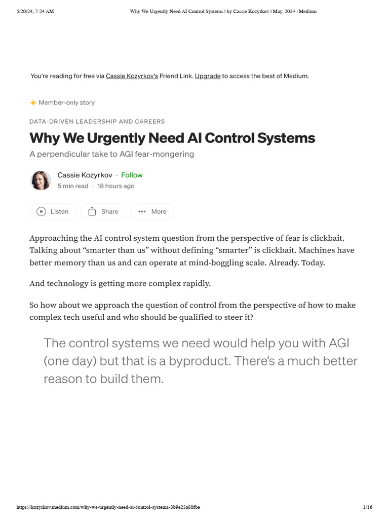 Why We Urgently Need AI Control Systems - by Cassie Kozyrkov - May ...