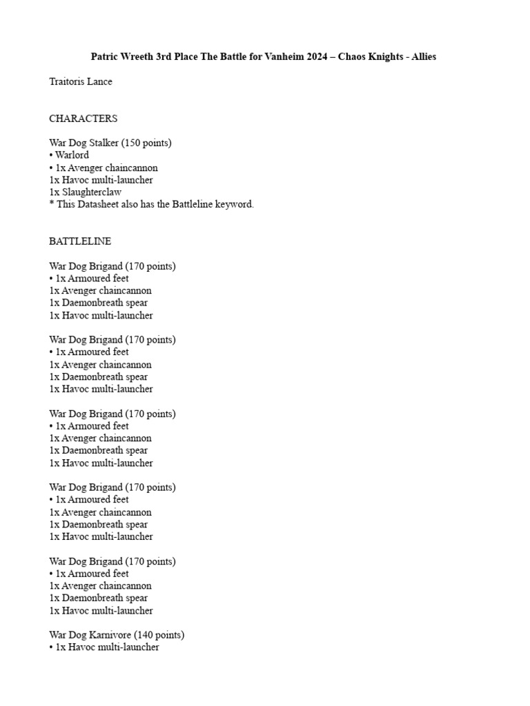 Patric Wreeth 3rd Place The Battle For Vanheim 2024 - Chaos Knights ...