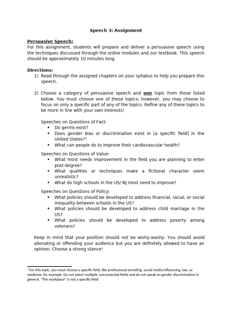 Speech 3 Assignment - OER Updated | PDF