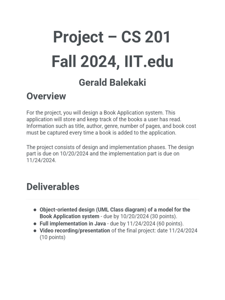 CS 201 Course Project Fall 2024 | PDF