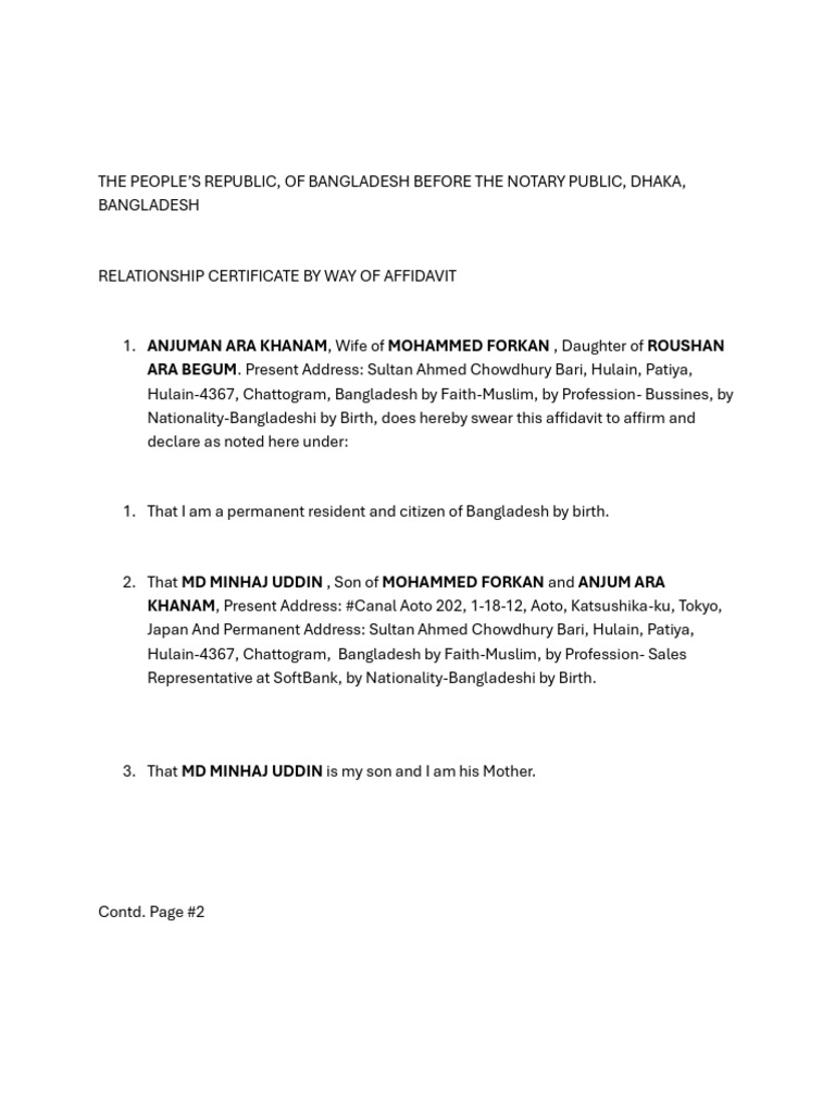 Relationship Certificate Affidavit | PDF