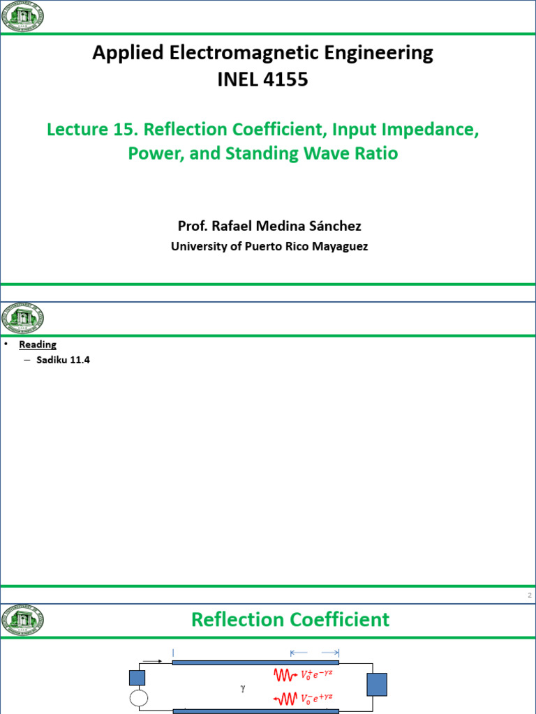 Reflection Coefficient - Impedance - Power - SWR | PDF