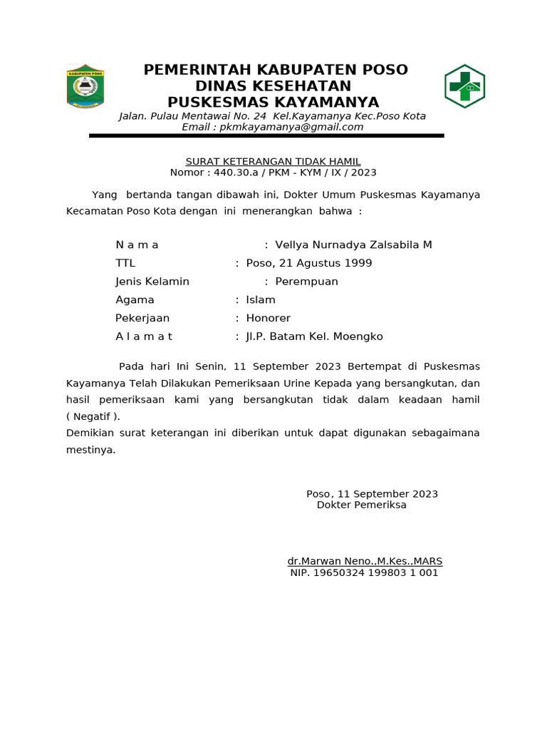 Surat Keterangan Tidak Hamil | PDF