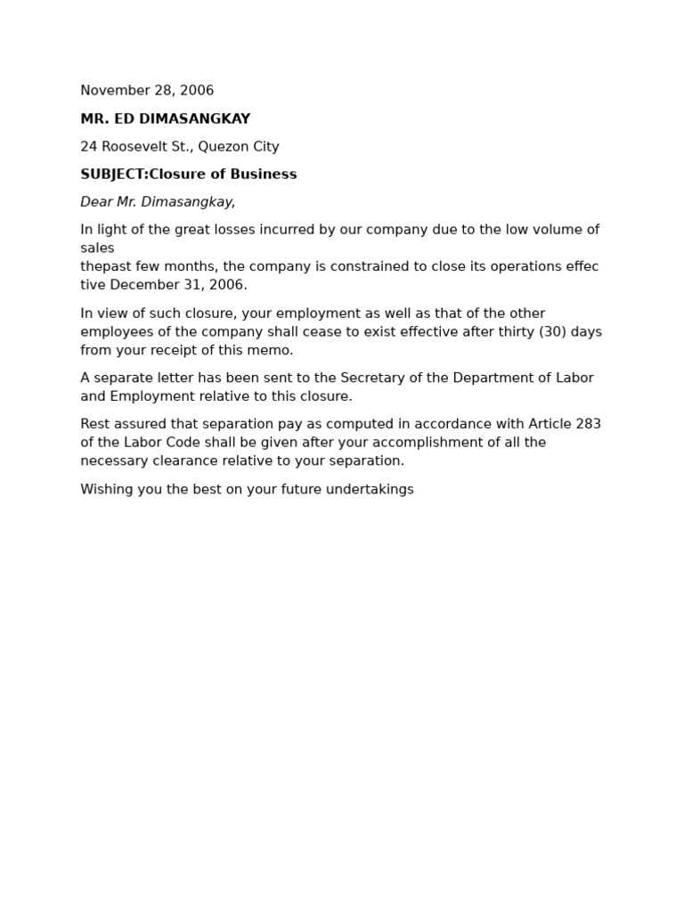 Sample Letter to Employee | PDF