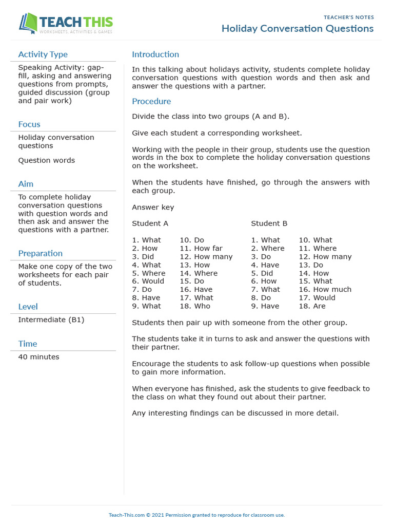 Holiday Conversation Questions | PDF