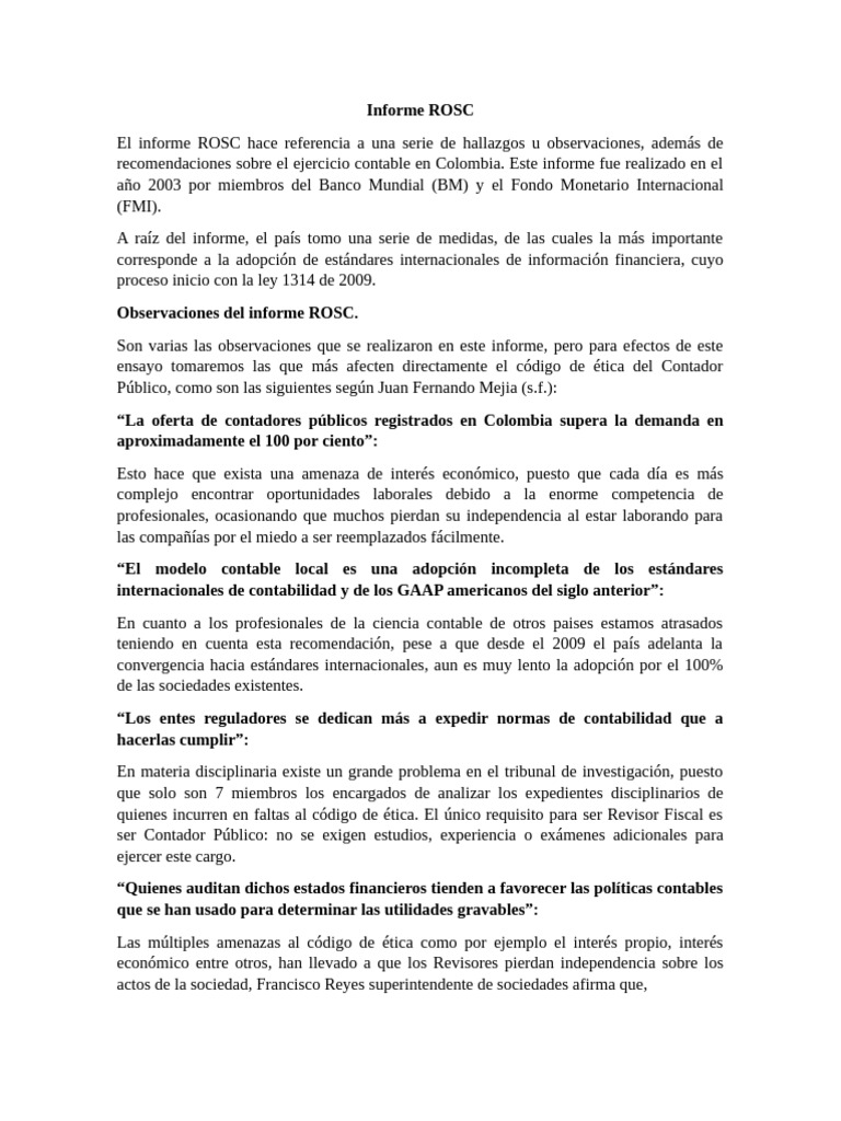 Informe ROSC | PDF