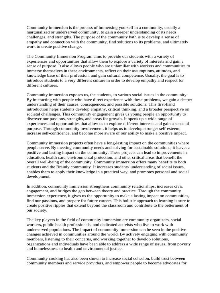purpose of community immersion | PDF