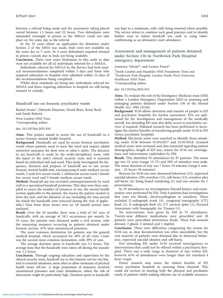 Handcuff Use On Forensic Psychiatry Wards | PDF | Psychiatry | Hospital