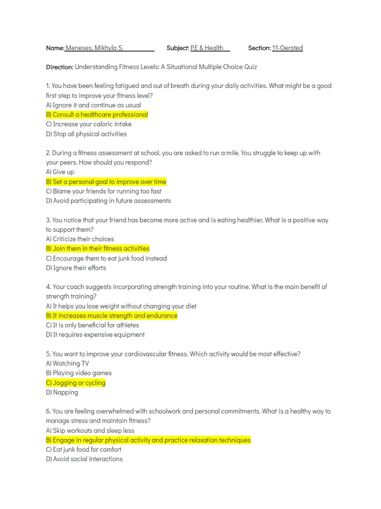Long Quiz - PE & Health | PDF