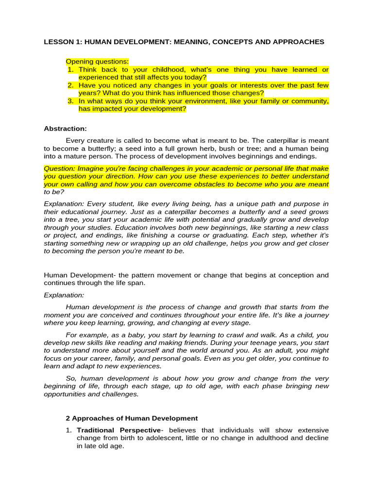LESSON 1- HUMAN DEVELOPMENT | PDF