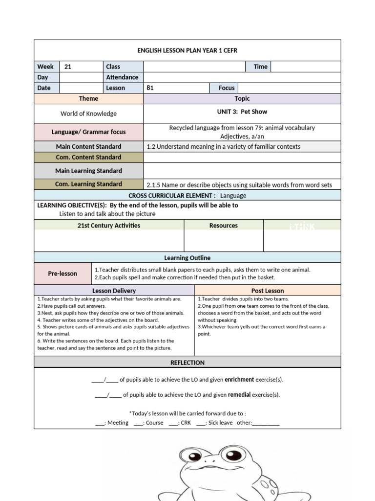 UPDATE Y1 LESSON PLAN WEEK 21 | PDF