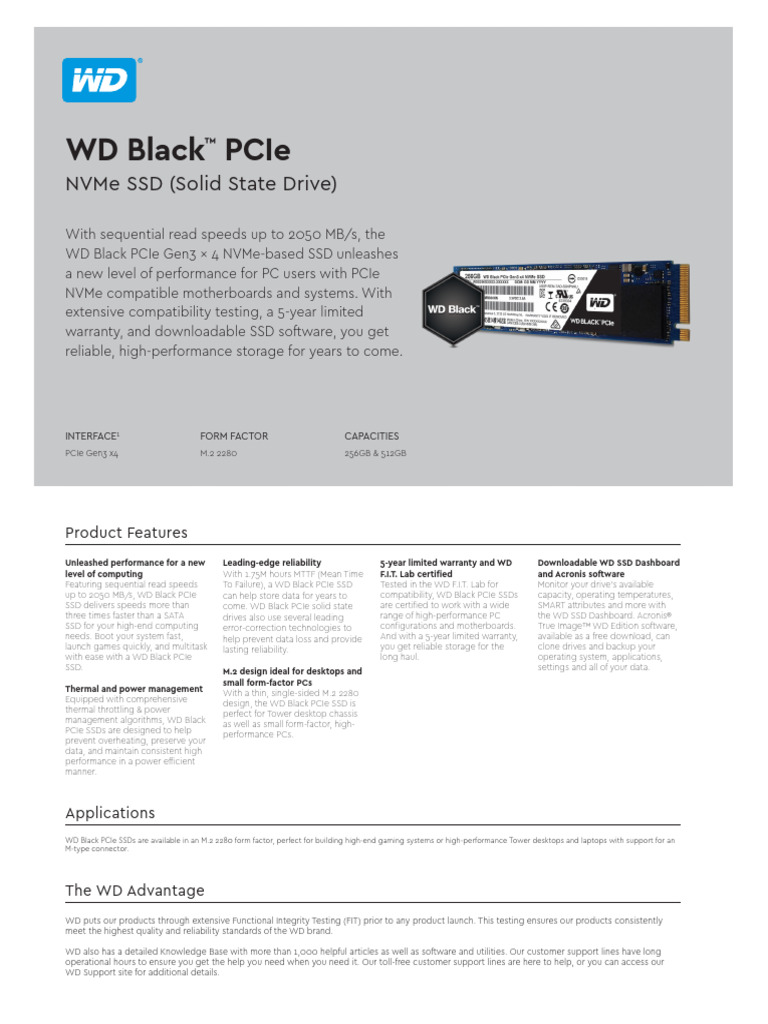 Data Sheet WD Black Pcie Nvme SSD | PDF