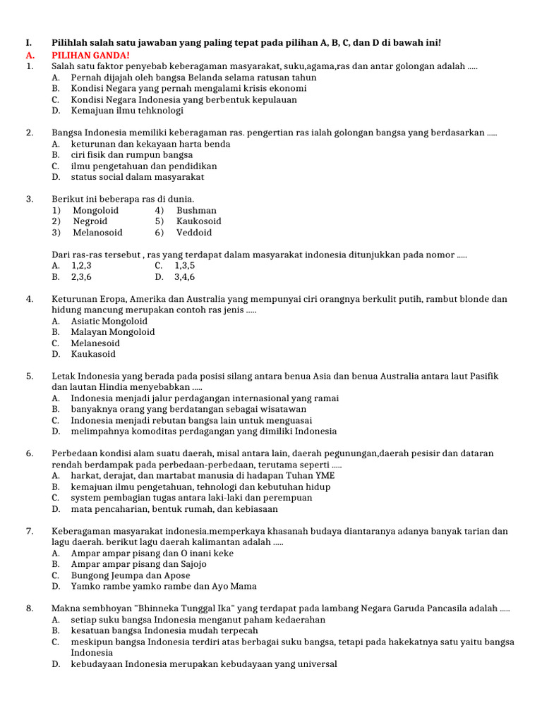 Soal PPKN 7 Sat | PDF