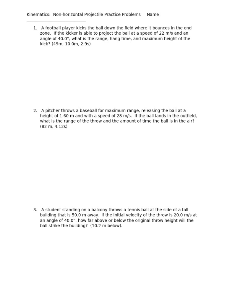 Nonhorizontal Projectile Practice Problems | PDF