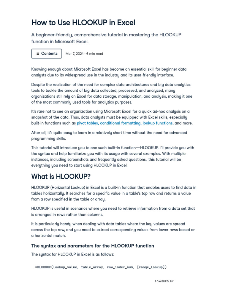 How to Use HLOOKUP in Excel _ DataCamp | PDF