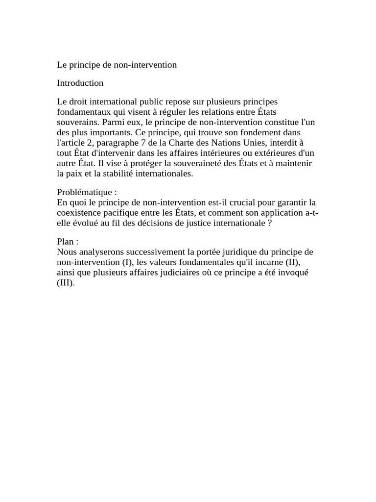 Importance du principe de non-intervention | PDF