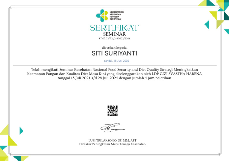 sertifikat gizi | PDF