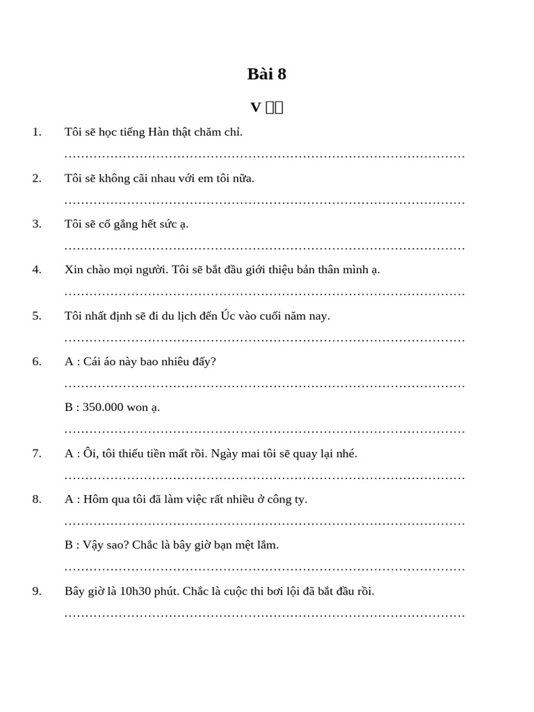 (BÀI 8) Luyện dịch Việt Hàn SC1 | PDF