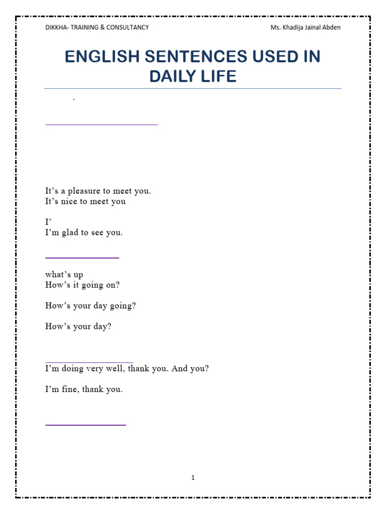 English Sentences Used in Daily Life | PDF