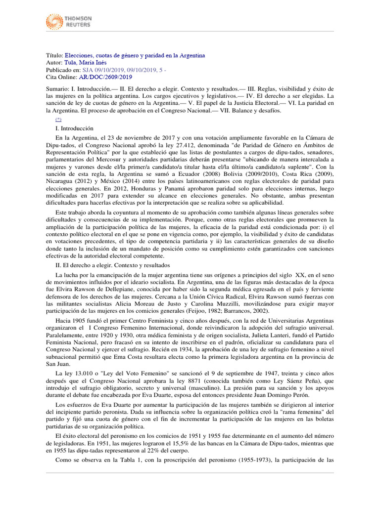 7 TULA - Elecciones Cuotas de Género y Paridad en La Argentina-2 | PDF