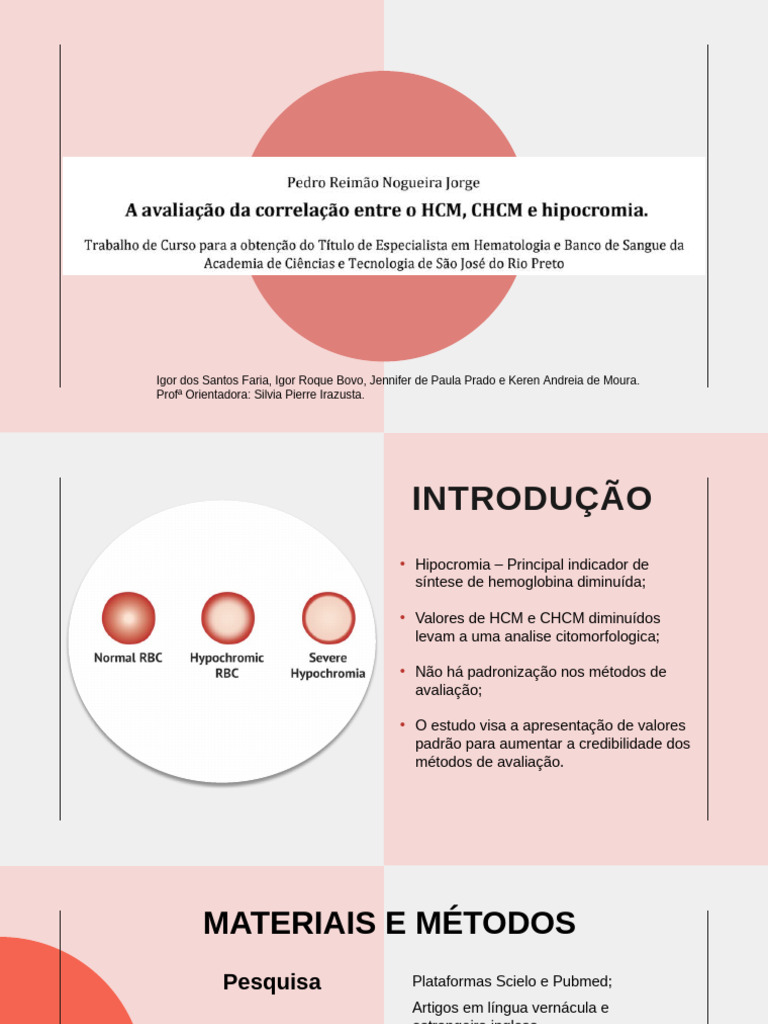 Slides Hematologia - A Avaliação Da Correlação Entre o HCM, CHCM e ...